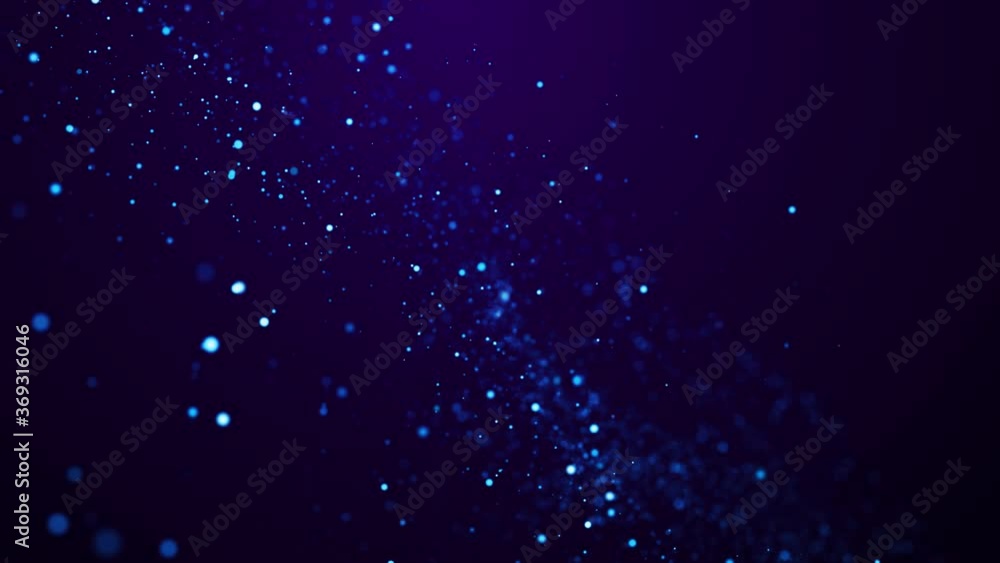 Blue glow particles float in viscous liquid with bokeh. Magical ...