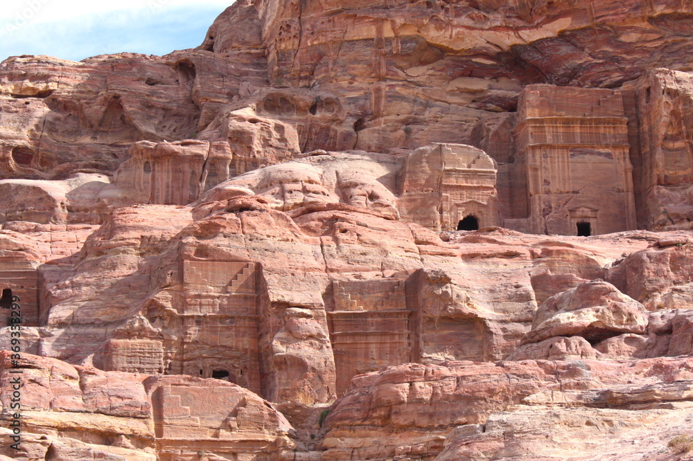 Ancient city of Petra in Jordan, troglodytes, caves Stock Photo | Adobe ...