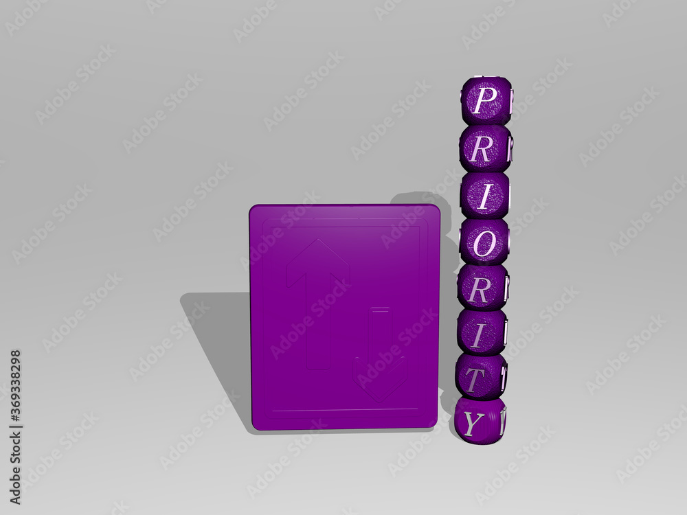 3D graphical image of priority vertically along with text built around ...