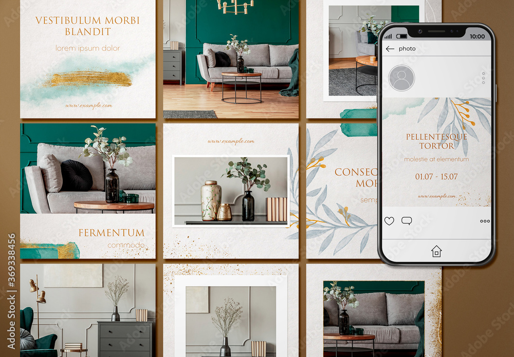 A Set of 15 Social Media Post Layouts with Watercolor Accents Stock ...