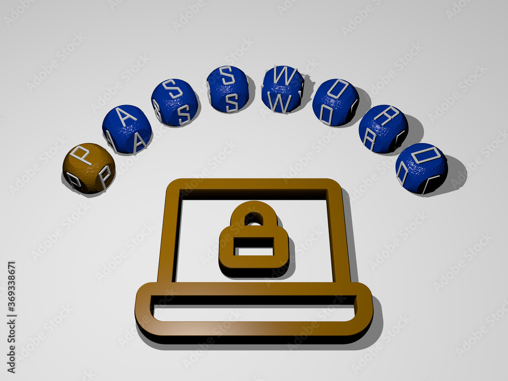 3D representation of password with icon on the wall and text arranged ...