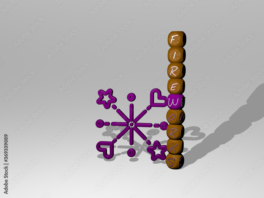 3D illustration of fireworks graphics and text around the icon made by ...