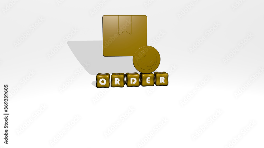 3D representation of order with icon on the wall and text arranged by ...
