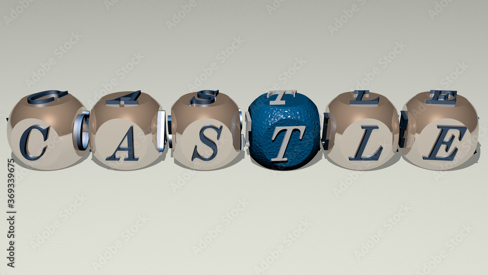 combination of CASTLE built by cubic letters from the top perspective ...