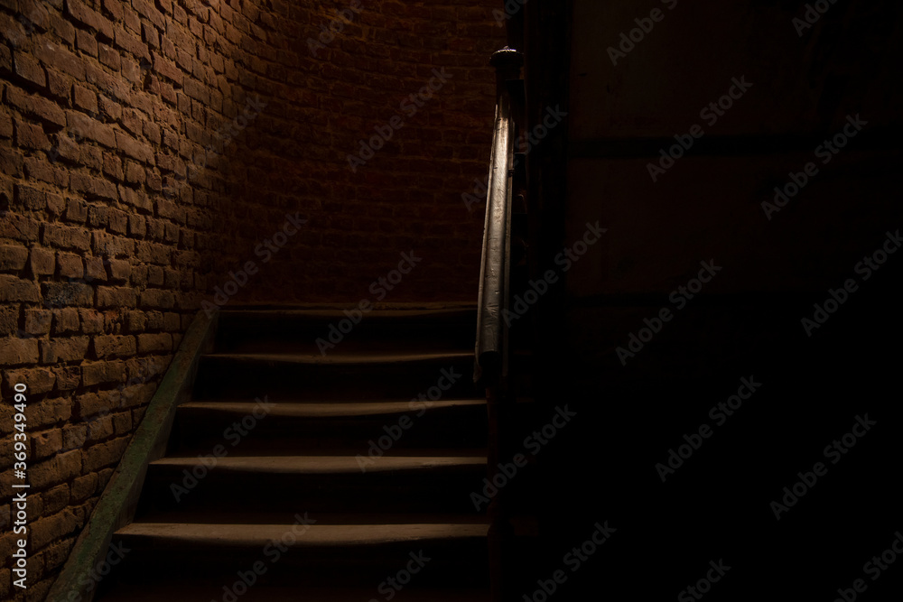 horror style dark hall and stairs path way corridor indoor space and ...