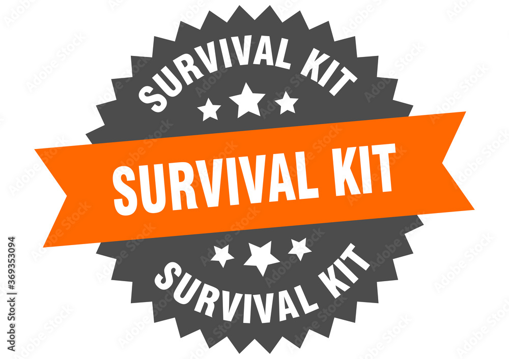 Photo survival kit round isolated ribbon label. survival kit sign ...