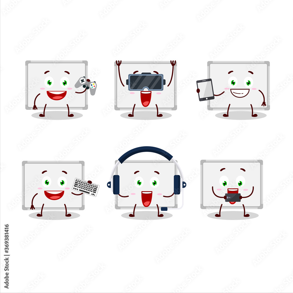 Whiteboard cartoon character are playing games with various cute ...