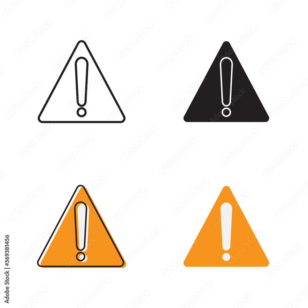 Simple alert caution icon on white background 4 types such as outline ...