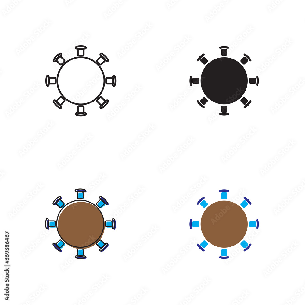 Simple round table icon on white background 4 types such as outline ...