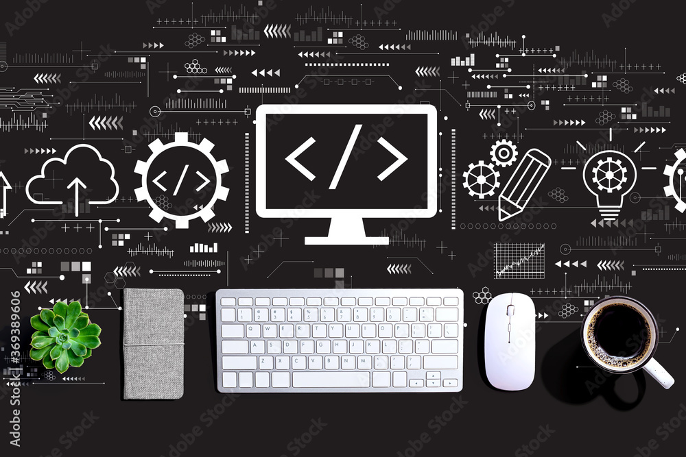 Web development concept with a computer keyboard and a mouse Stock ...