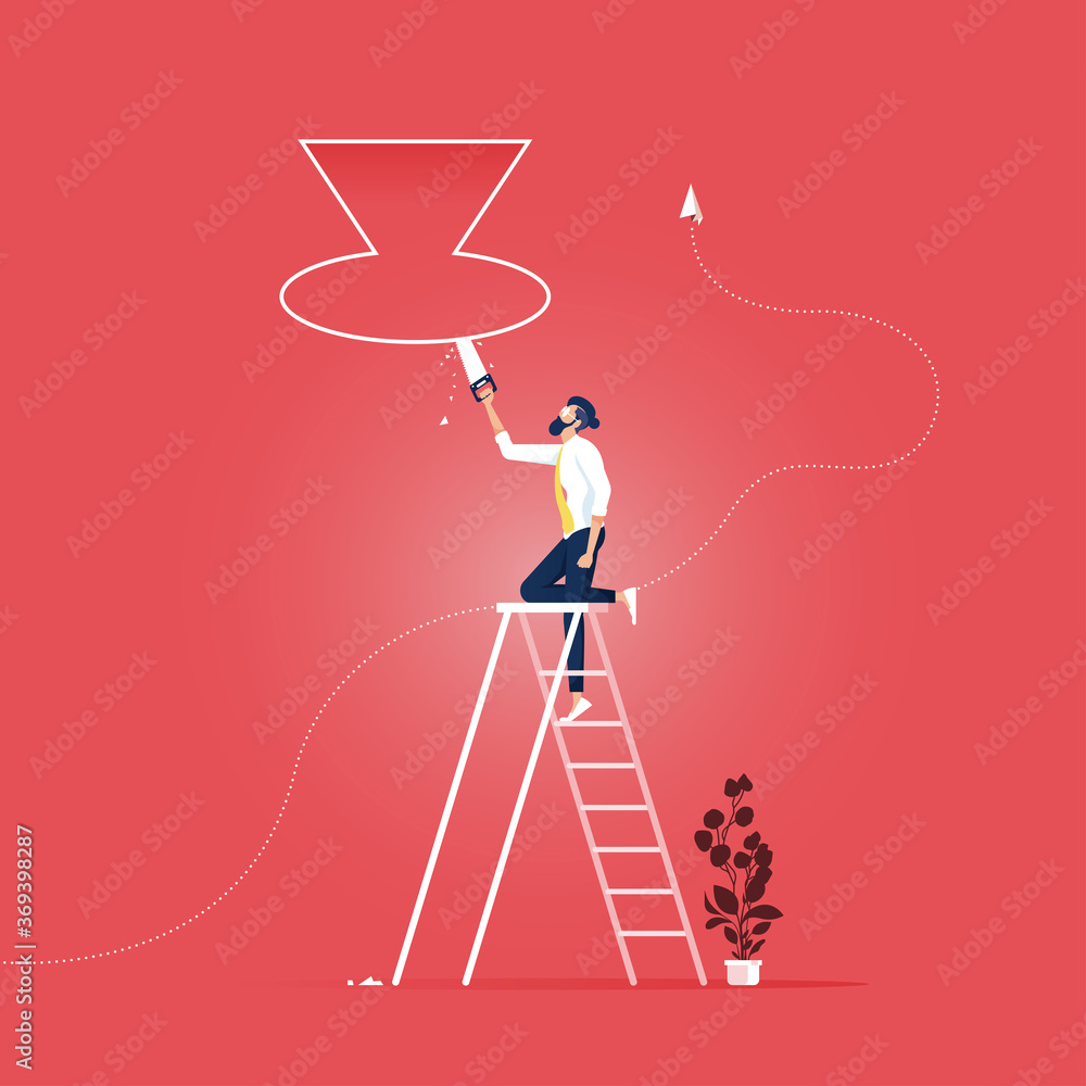 Find the solution concept-Businessman with saw make key hole door, Business creative solution ...