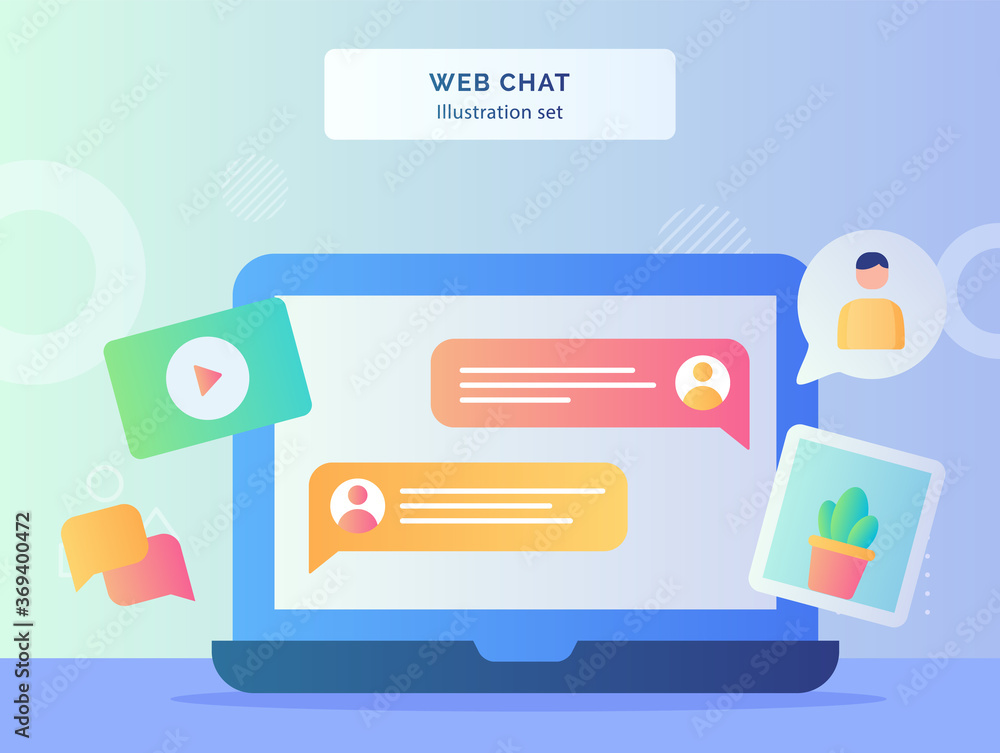 Web chat illustration set text message on display monitor laptop ...