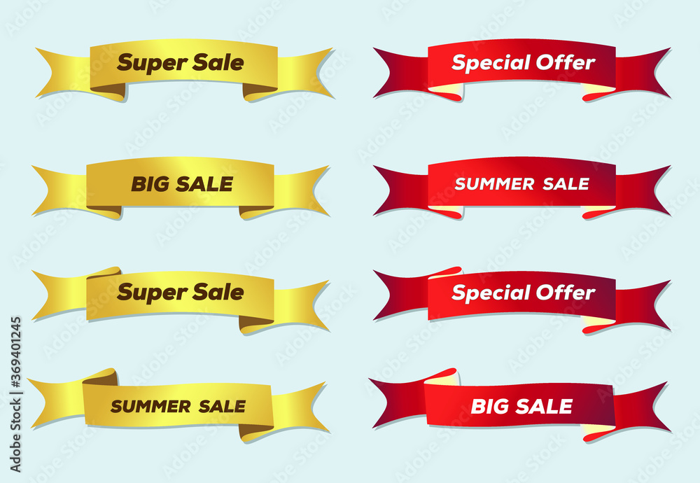 Red and gold curved ribbon Vector illustration.promotion ribbon banner ...