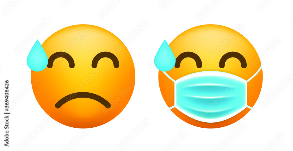 Cute Scared Emoticon with Face Mask on White Background. Isolated ...