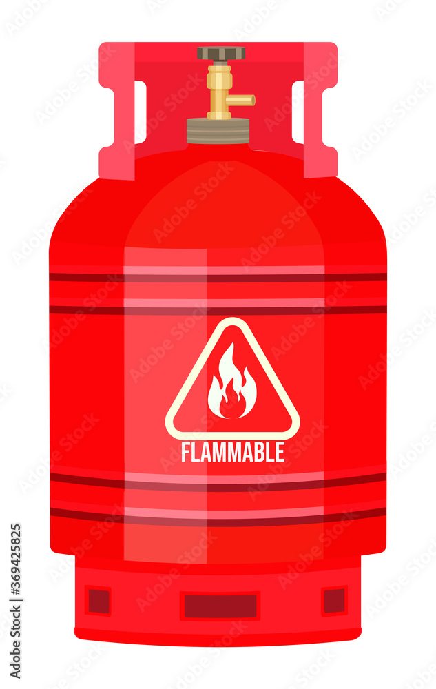 Red gas tank. Compressed gas into container under high pressure ...