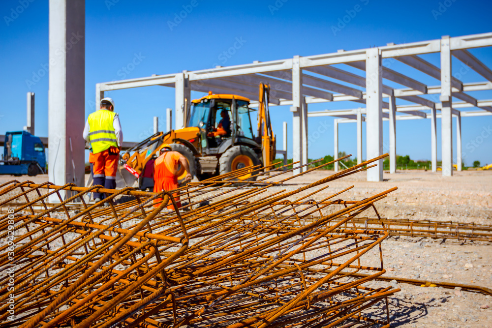Skeleton of reinforcing steel, armature, bar at construction site Stock ...