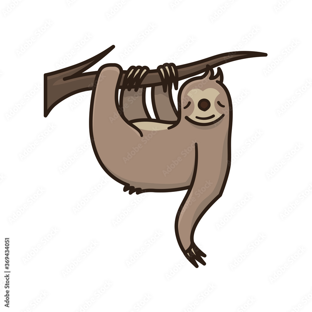 Sloth hanging from tree branch isolated vector illustration for Lazy ...