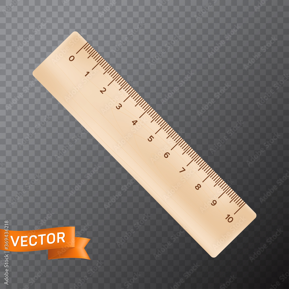 Ten inch or centimeter straight wooden ruler. 3D realistic vector ...