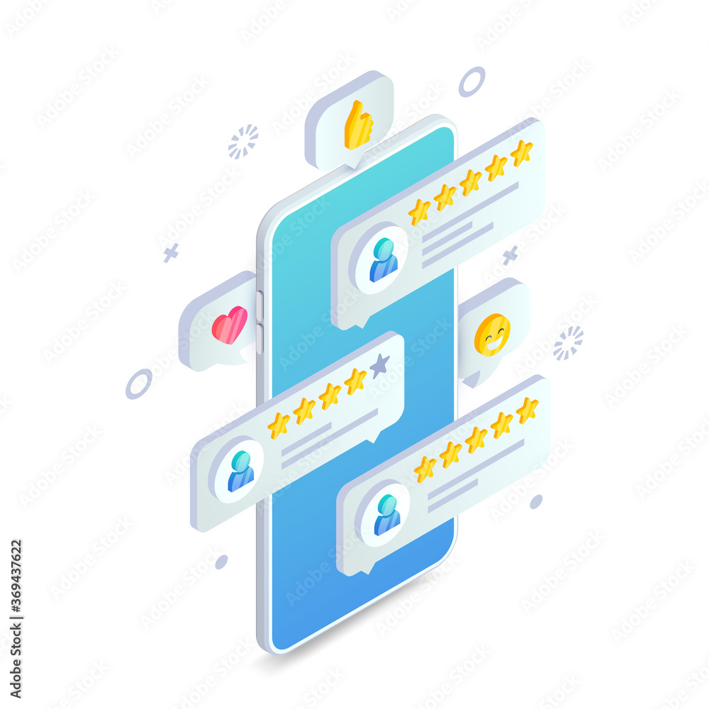 Customer feedback trendy isometric 3d concept. User product review ...