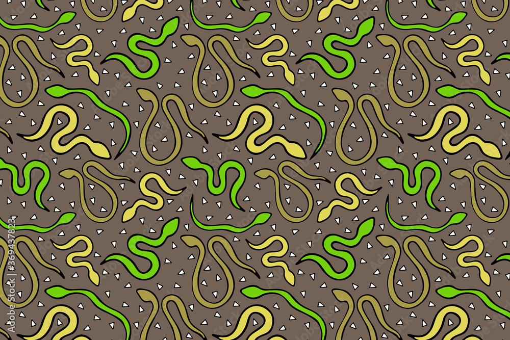 Bright snake vector seamless pattern. Hand drawn repeated reptile ...