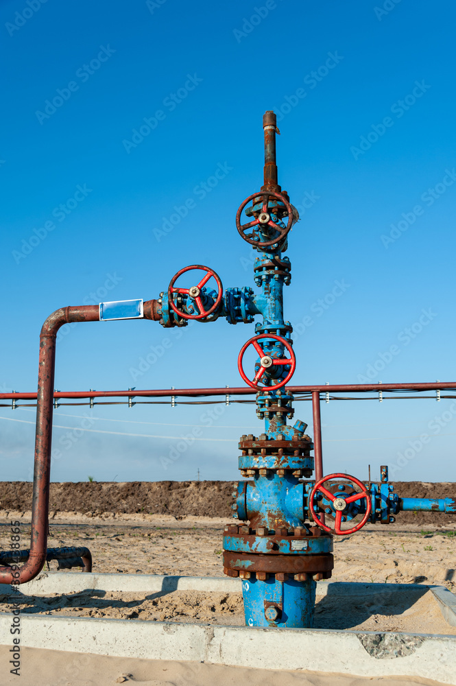 Petroleum well wellhead equipment. Hand valve with handwheel on the ...