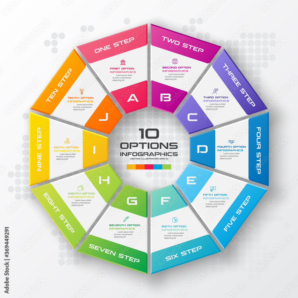Decagon for infographics,Diagram with 10 options,Vector template for ...