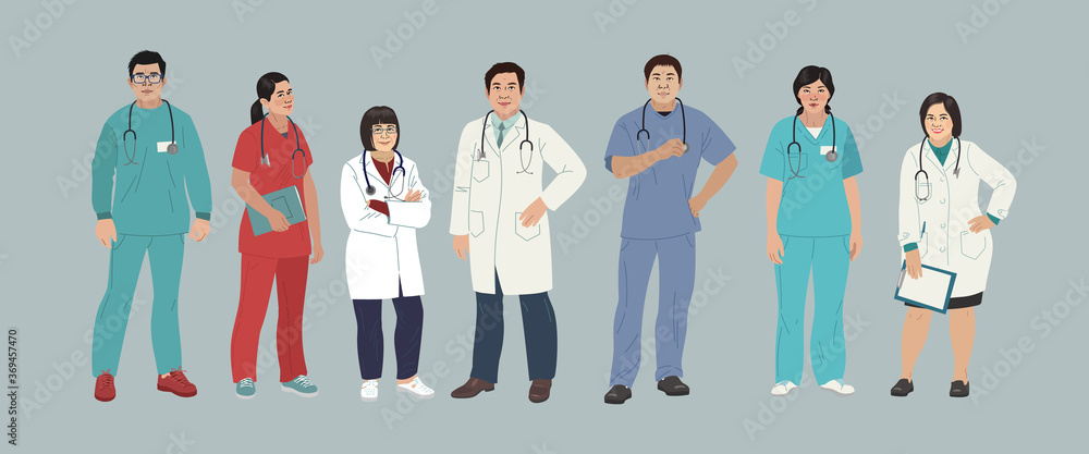 Asian Medics. Chinese Medical Characters. Doctors and nurses round ...