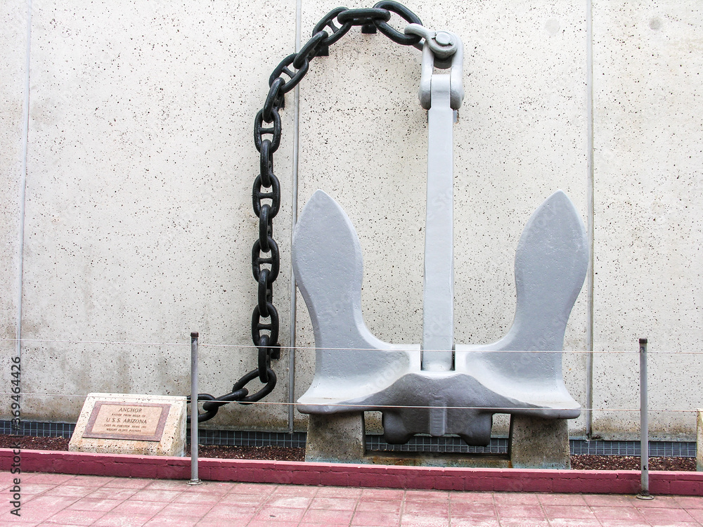 Anchor from the USS Arizona, burned and sunk during World War 2 Stock ...
