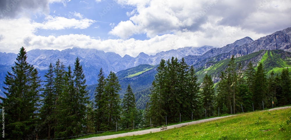 high up view of Teufelsgrat (Arete du Diable) and Hochwanner mountain ...