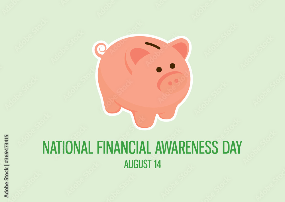 National Financial Awareness Day vector. Cute saving piggy bank vector ...