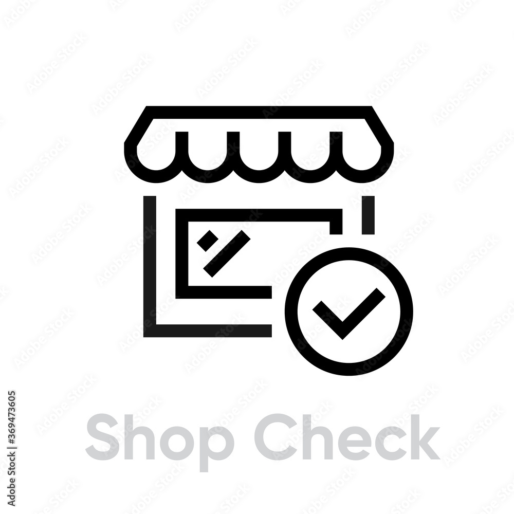 Shop check icon, completed order or confirmed. Editable Vector Outline ...