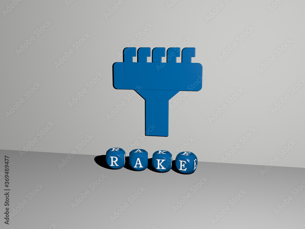 3D graphical image of RAKE vertically along with text built by metallic ...