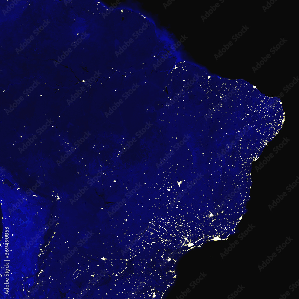 Brazil electric lights map at night. City lights Mixed media Stock ...