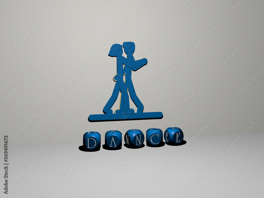 3D illustration of DANCE graphics and text made by metallic dice ...