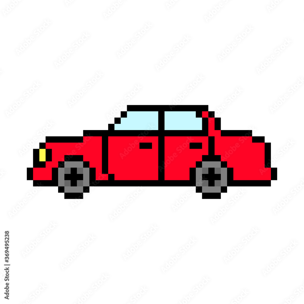 Red pixel car icon. Side view. Vector flat graphic illustration. The ...