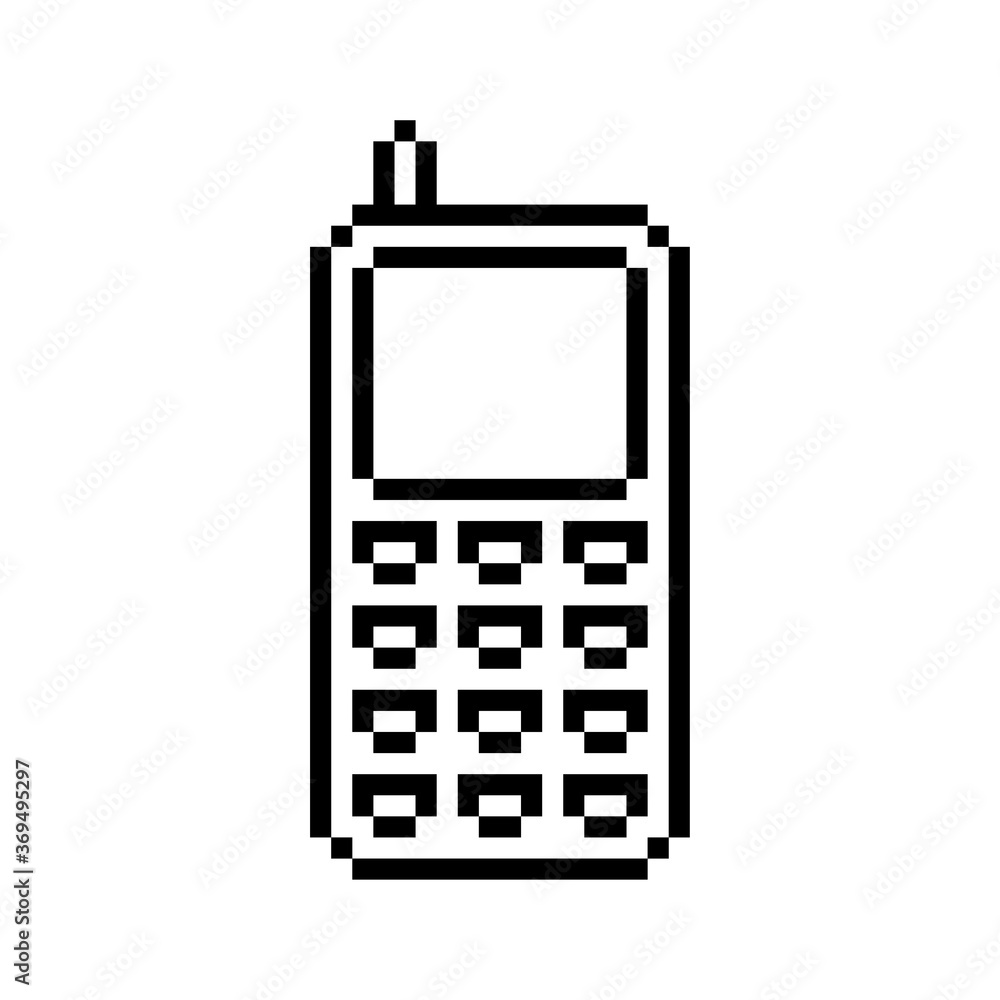 Pixel phone icon. Front view. Linear contour silhouette. Vector flat ...