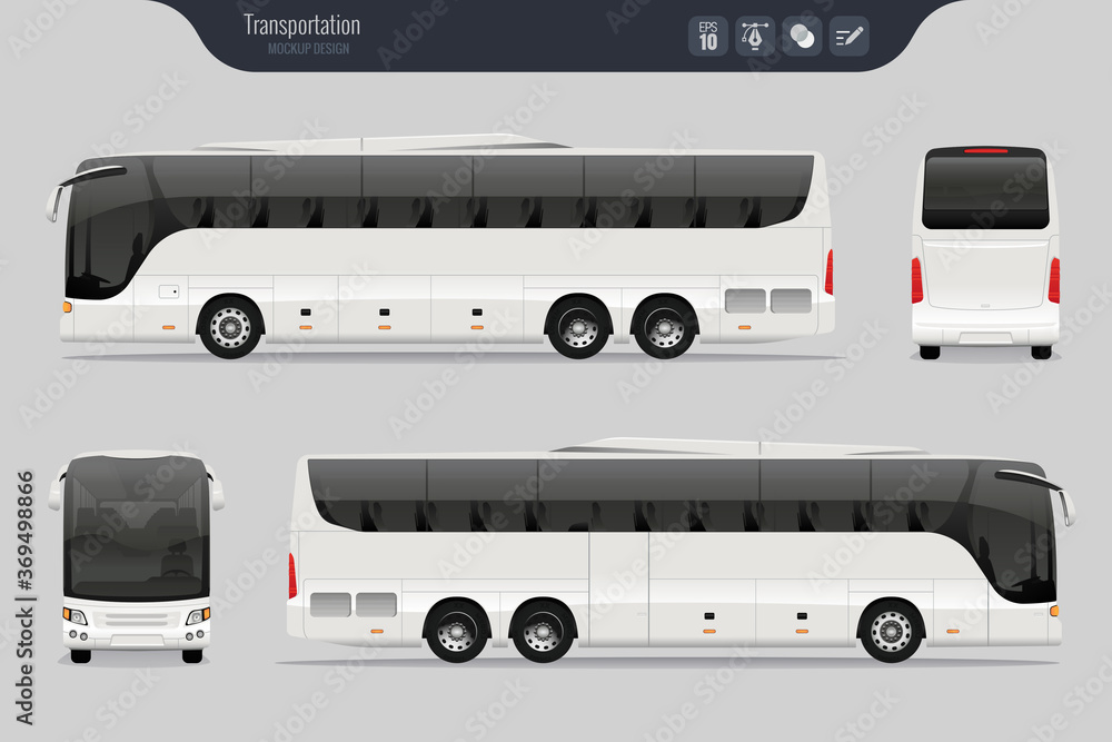 Vector template with detailed coach bus. Isolated realistic coach bus ...