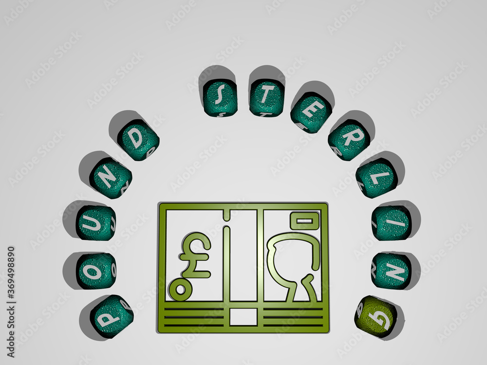 3D illustration of POUND STERLING graphics and text around the icon ...