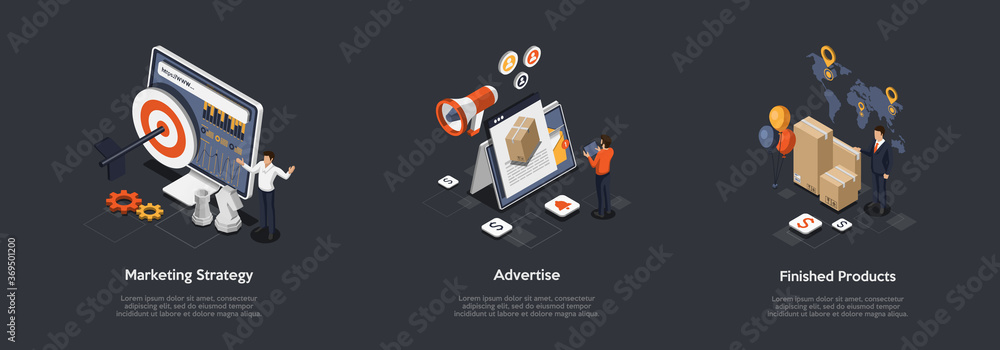 Concept Of New Product Promotion And Advertisement. Characters Develop ...