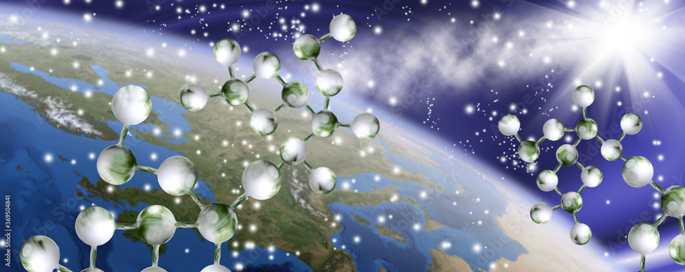 The image of stylized DNA chains and the planet Earth symbolizing ...