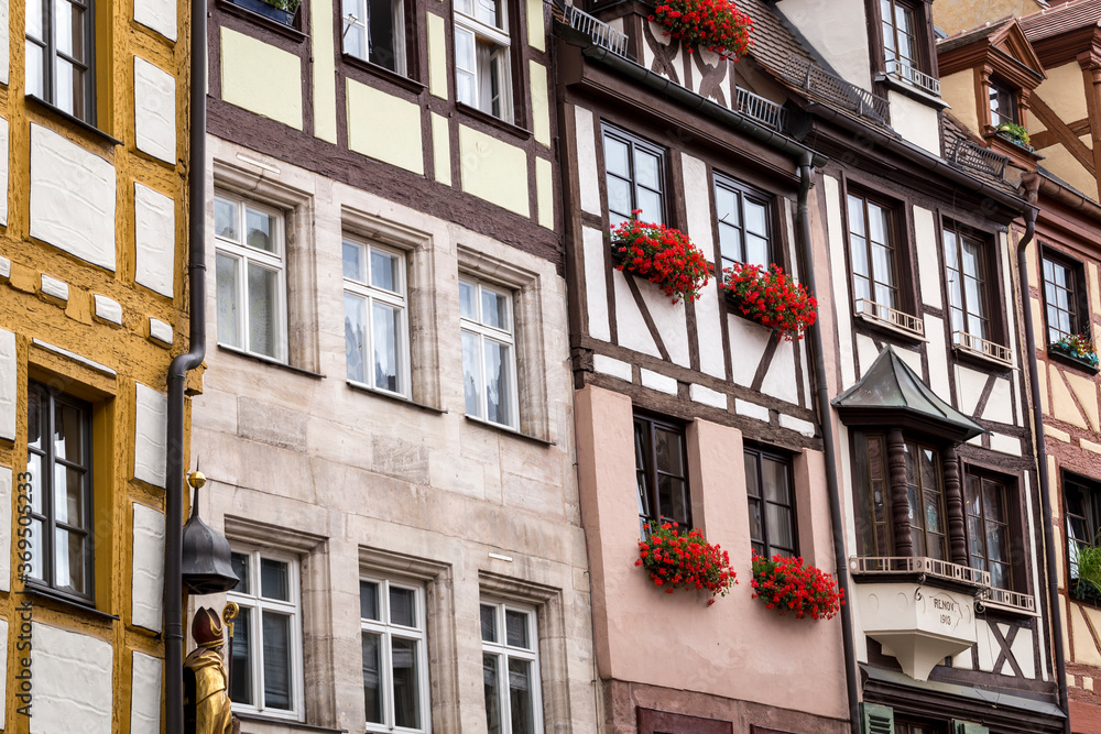 Detail of Half-timber work on the facade of wooden buildings in the ...