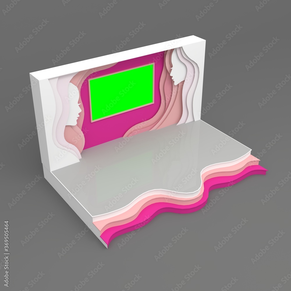 3d illustration stage backdrop with layer face silhouette decoration ...
