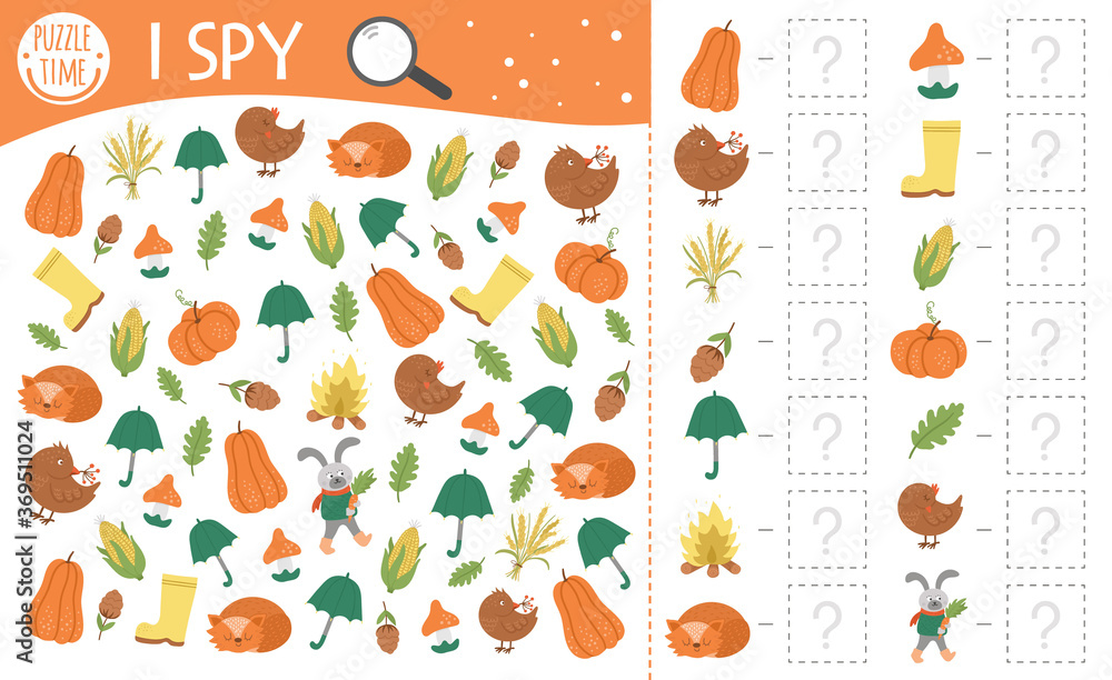 Autumn I spy game for kids. Searching and counting activity for ...