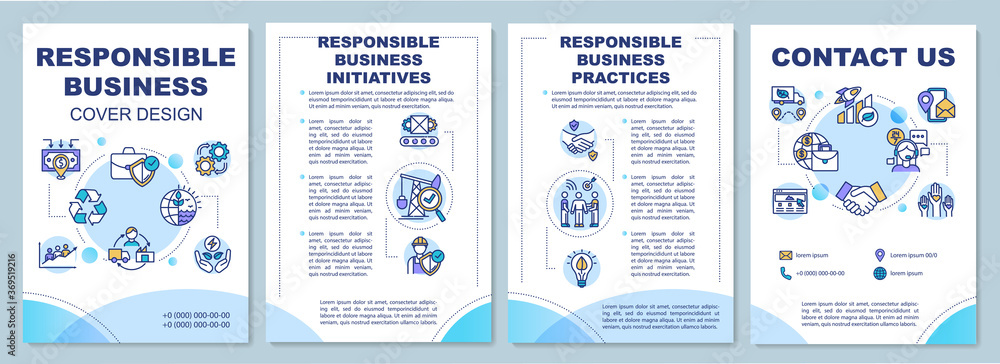 Responsible business brochure template. Environmentally safe factory ...