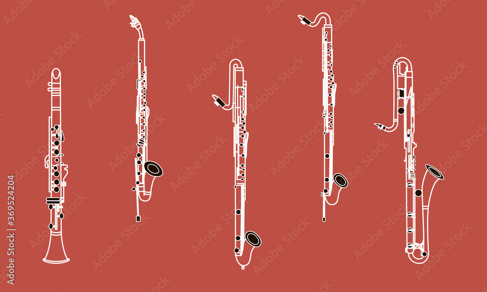 Mixed Color Line Shape Or Outline Forms Of Musical Instrument As Soprano Clarinet Alto Contra
