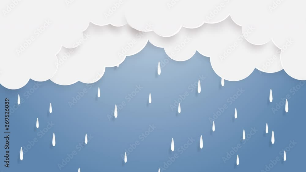 Raining animation with clouds in wet season. Animated drops of rain ...