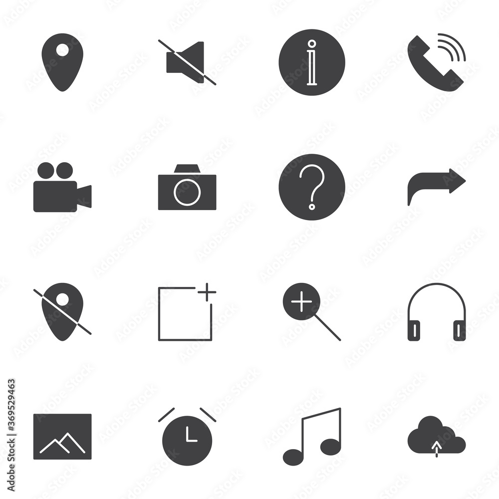 Basic UI vector icons set, user interface modern solid symbol ...