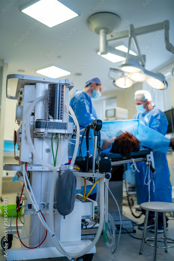 Ventilation of the lungs with oxygen. Surgical operation. Mechanical ...