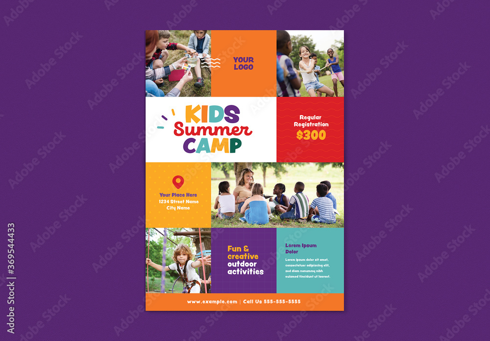 Kids Summer Camp Flyer Set Stock Template | Adobe Stock
