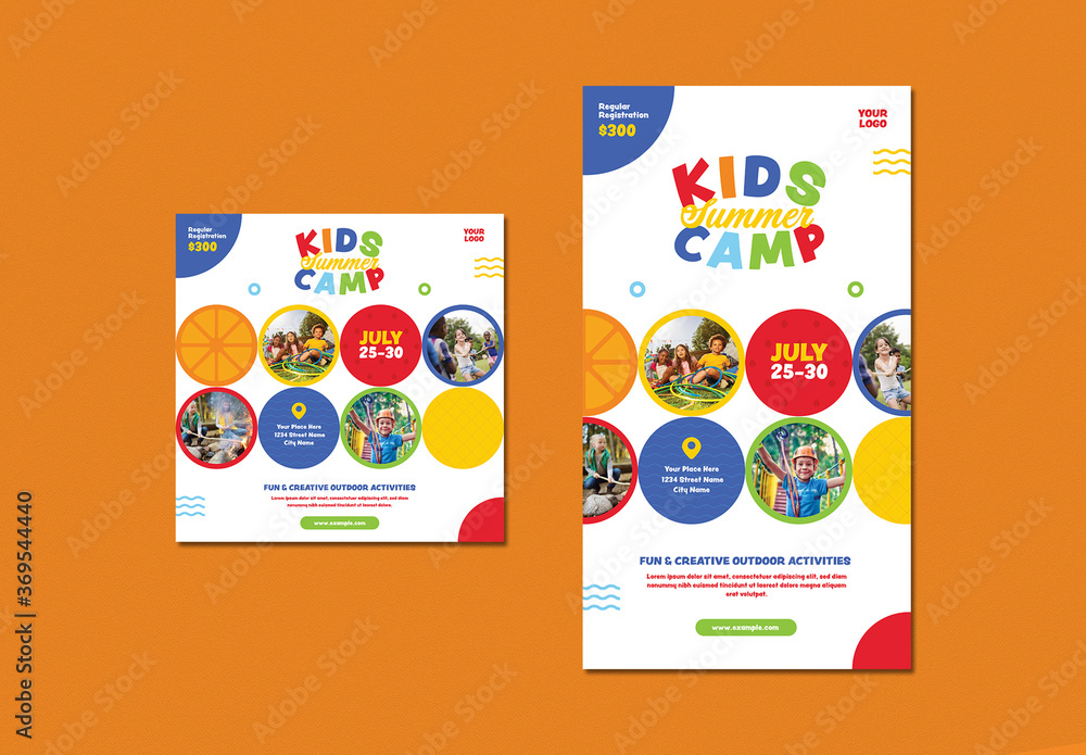 Kids Summer Camp Social Media Set Stock Template | Adobe Stock